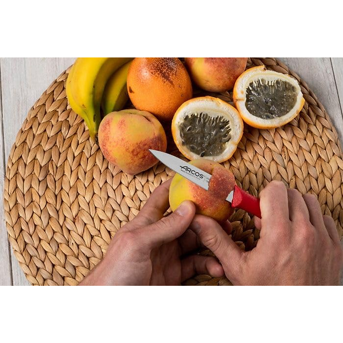 ARCOS Paring Knife Set 2 Pieces. 2 Peeling Knives of Stainless Steel and Ergonomic Polypropylene Handle for Cutting Fruits, Vegetables and Tubers. Series Nova. Color Red