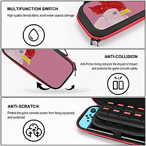Chicken Pink Rooster Travel Carrying Case Game Bag for Nintendo Switch Console Accessories Holds 20 Game Card Bag