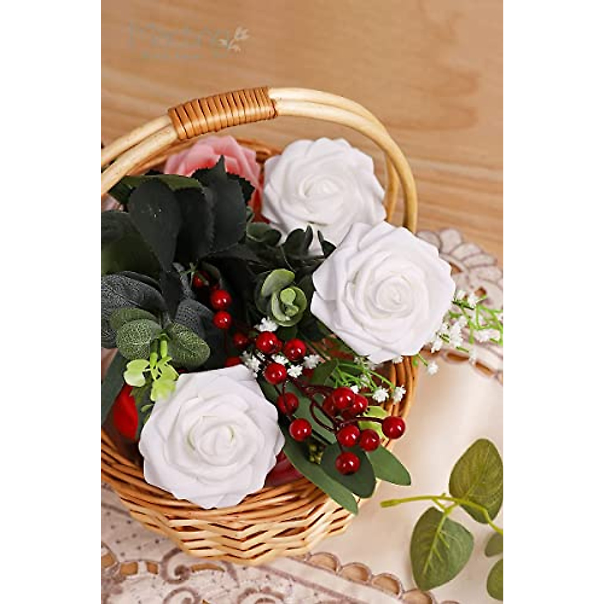 MACTING White Artificial Flowers 30pcs Real Touch Faux Flower Foam Fake Roses with Stems for DIY Wedding Bouquets Centerpieces Floral Arrangements Party Tables Home Decorations