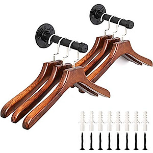 Sumnacon 2 Pcs 7.7 Inch Industrial Pipe Clothes Bar - Heavy Duty Rustic Metal Coat Hanger with Screws, Wall-Mounted Garment Holder Rack for Bedroom/Bathroom/Cabinet/Boutique/Clothing Store, Black