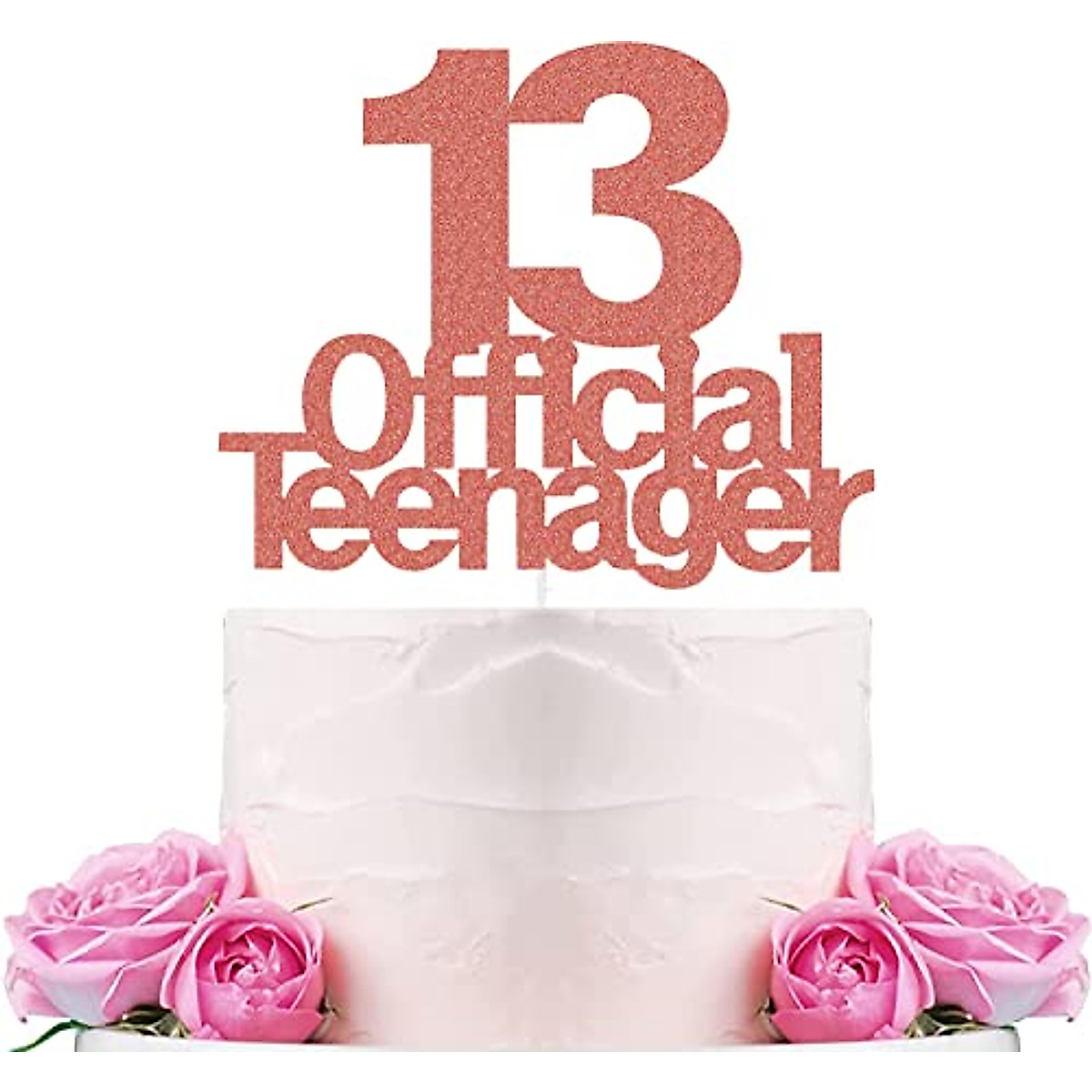 Official Teenager 13th Decorations Rose Gold - Official Teenager Banner Pre-Strung & Official Teenager Cake Topper & Circle Dots Garland & White Rose Gold Confetti Balloons for 13th Birthday Decor