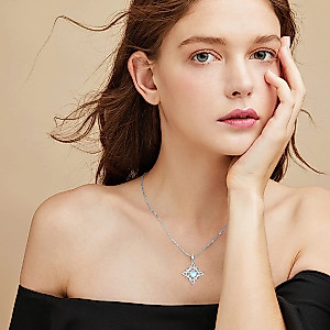 LONAGO Witches Knot Synthetic Moonstone Necklace 925 Sterling Silver Wicca Moon Irish Celtic Pendant Jewelry for Women