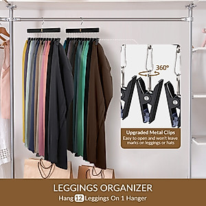 ZEDODIER Legging Organizer, 2 Pack Pants Hangers Hat Racks with Clips, Holds 24 Leggings, Hats, Pants, Jeans, Scarves, Hanging Space Saving Holder for Closet Organizers and Storage, Black
