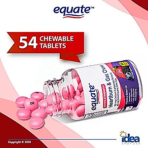 Equate Extra Strength Heartburn Relief + Gas Relief Chews, Mixed Berry, 54 Ct Bundle with Exclusive "Say "No" to Indigestion and Heartburn" - Better Idea Guide (2 Items)