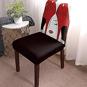 Dining Chair Slipcover, Sexy Red High Heels Fashion Woman Face Stretch Kitchen Chair Covers Removable Parsons Chair Protector Covers for Dining Room Banquet Party, Set of 8