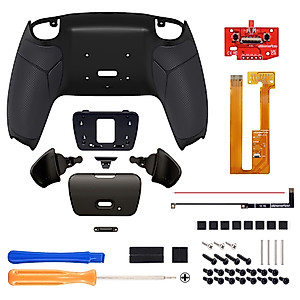 eXtremeRate Black Real Metal Buttons (RMB) Ver. RISE Remap Kit for PS5 Controller BDM-030 040 050 with Black Rubberized Grip Back Shell, Upgraded Programable Back Buttons Attachment for PS5 Controller
