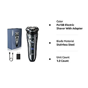 Men's Electric Shaver - LOBINH 3D Rechargeable Waterproof IPX7 Wet & Dry Shaving Electric Razor Rotary Shaver for Men with Pop-up Sideburn Trimmer,1 Hour Fast Charging, LCD Power Indicator - PA188