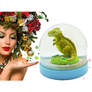 Lightahead Mini Dinosaur Snow Globe Inside Blue Base,Table Top Decorations Christmas,Birthday Gifts