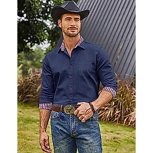 COOFANDY Men's Casual Slim Fit Button Down Closure Long Sleeve Dress Shirt, 02-dark Blue, Medium