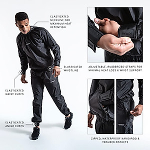 BOXRAW Hagler Professional Sauna Suit 1.0 Top & Bottoms Non Rip Sweat Suit Boxing MMA Training Gym (Black - M)