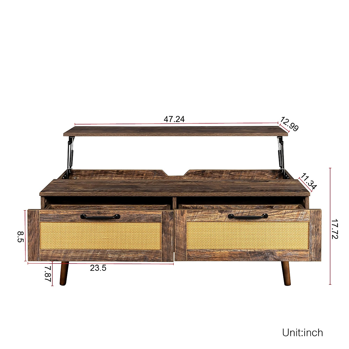 Lift Top Coffee Table with Storage, 47.24" Modern Center Table Lift Tabletop Table for Living Room, Coffee Table with Hidden Compartment Home Office 47.24" L x 23.62" W x 17.72" H
