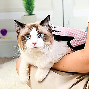 miaow Pet Grooming Glove,Five Fingers with 259 Silicone Needles,Effective in Removing Pet Floating Hair, Glove Size fits All,Double-Side Pet Grooming Design, can be Worn on Both Hands-1 Piece,Pink.