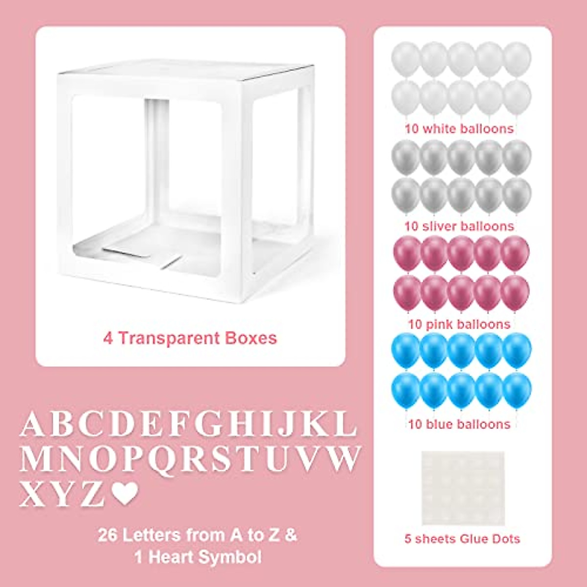 Mocoosy Baby Shower Boxes with Letters Custom for Party Decoration, 71pcs Clear Balloon Boxes for Boys and Girls Birthday, Transparent Baby Block Boxes for Gender Reveal Photo Booth Props