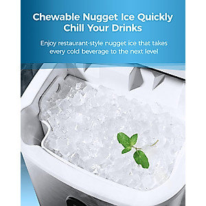 Nugget Ice Maker Countertop, 33 lbs in 24 Hours, Self-Cleaning Sonic Portable, Soft Chewable Pebble Ice in 5 Mins Home/Kitchen/Office,Like-New