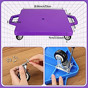 Liliful 20.8"L x 15.7"W Floor Scooter Board with Handles, Set of 4, Plastic Gym Scooter for Kids, Sports Scooter Board, Sit and Spin for Children Indoor Outdoor Activities (Red, Orange, Blue, Purple)