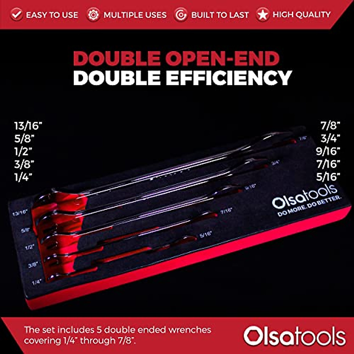 Olsa Tools Super-Thin Open End Wrench Set, Metric, Professional Grade, 7-Piece, Including 6mm to 19mm, Slim Spanner Wrench Set with EVA Foam Organizer