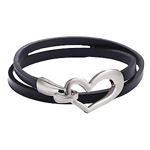 Heart Leather Bracelet for Women Stackable Wrap Cuff Bracelet Love Punk Leather Choker Necklace Valentine's Day Jewelry(Black)