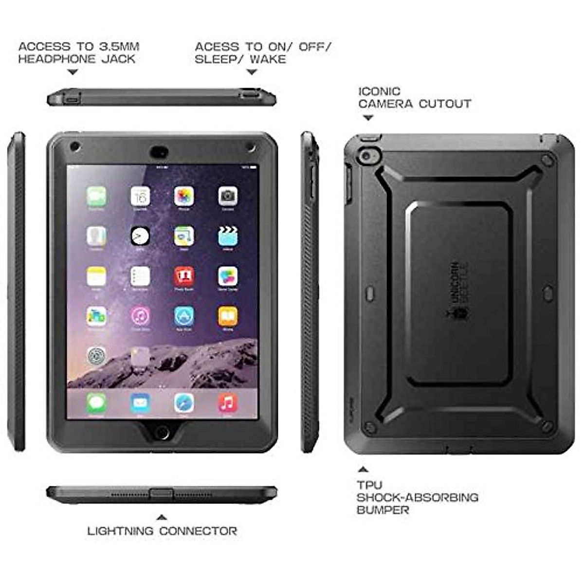 SUPCASE [Beetle Defense Series] Case for iPad Mini 3 Case Full-Body Rugged Case Cover with Built-in Screen Protector [Fit Apple iPad Mini 2 & 3, Not Fit iPad Mini 4] (Black)