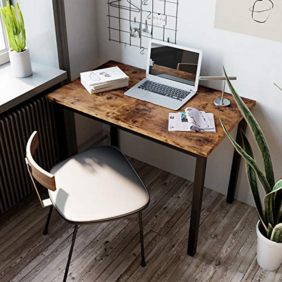 IRONCK Computer Desk, 39.4" Small Desk Home Office Study Writing, Wood and Desk Metal Frame, Modern Simple Laptop Table for Small Place, Easy Assembly, Industrial Style