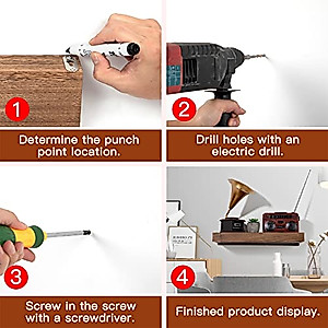 YICOCHI Floating Shelf with Drawer, Rustic Floating Nightstand Wall Mount, Wood Farmhouse Bedside Wall Shelf for Bedroom