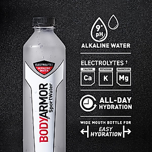 BODYARMOR SportWater Alkaline Water, Superior Hydration, High Alkaline Water pH 9+, Electrolytes, Perfect for your Active Lifestyle, 1 Liter (Pack of 6)