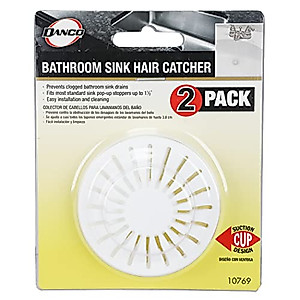 DANCO Universal Bathroom Sink Suction Cup Hair Catcher Strainer and Snare | For Pop-Up Stoppers | White | 2 Pack (10769)