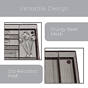 Smart Design 5 Compartment Drawer Organizer - Steel Mesh Mesh - Makeup Tray, Vanity, Utensils, Silverware Storage Bin - Kitchen - Bronze