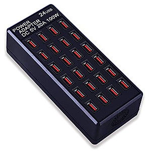 24-Port 100 watt (20 A) USB Charging Station, Home Desktop USB Fast Charger, Multiple USB Desktop Chargers, Suitable for Hotels, Shops, Schools, Shopping malls and Travel