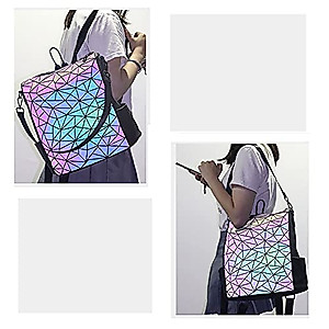 DBMGB Irregular Geometric Luminous Backpack Bag, Reflective Handbags, Noctilucent Totes Shopping Rucksack, Grid Knapsack, for Lady Womens Girls Men,Color 1