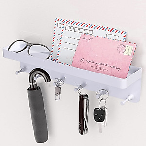 HAYAN Key Holder for Wall, Wall Mount Mail Key Hanger Organizer Shelf, Key Hooks Rack, Small Key Hanger for Home Entryway, Hallway, Kitchen, Office - White