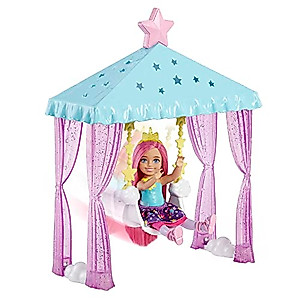 Barbie Dreamtopia Chelsea Doll and Playset, Small Doll with Cloud-Themed Gazebo Swing, Kitten and Accessories