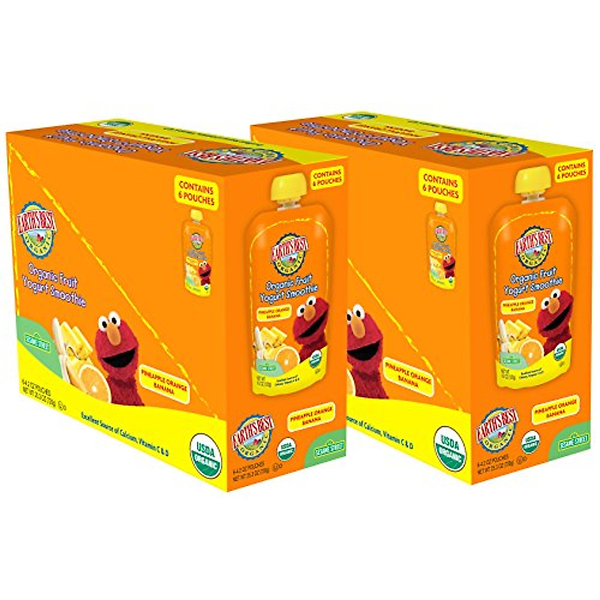 Earth's Best Organic Sesame Street Toddler Fruit Yogurt Smoothie, Pineapple, Orange and Banana, 4.2 oz. Pouch (Pack of 12)