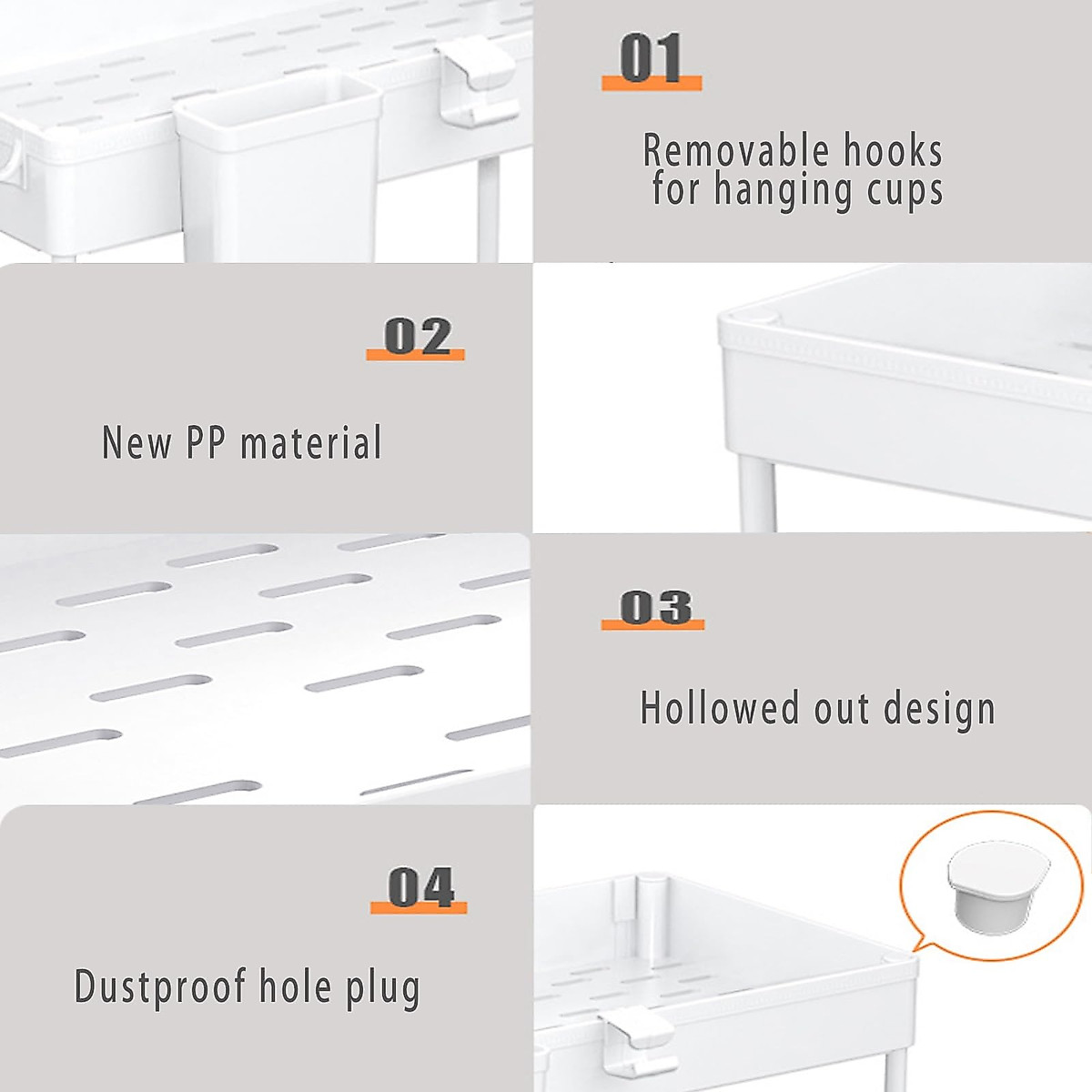 RIAAJ Kitchen Sink Shelf Pull Out Under Sink Organiser and Storage 2-Tier Sliding Cabinet Basket Organizer Drawers Bathroom Cabinet Organiser with Hooks for Desktop Kitchen Sink Organizer, White