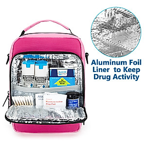 CURMIO EpiPen Carrying Case, Insulated Medicine Bag for EpiPens, Auvi-Q, Asthma Inhaler, Spacer, Pink (Bag Only, Patented Design)