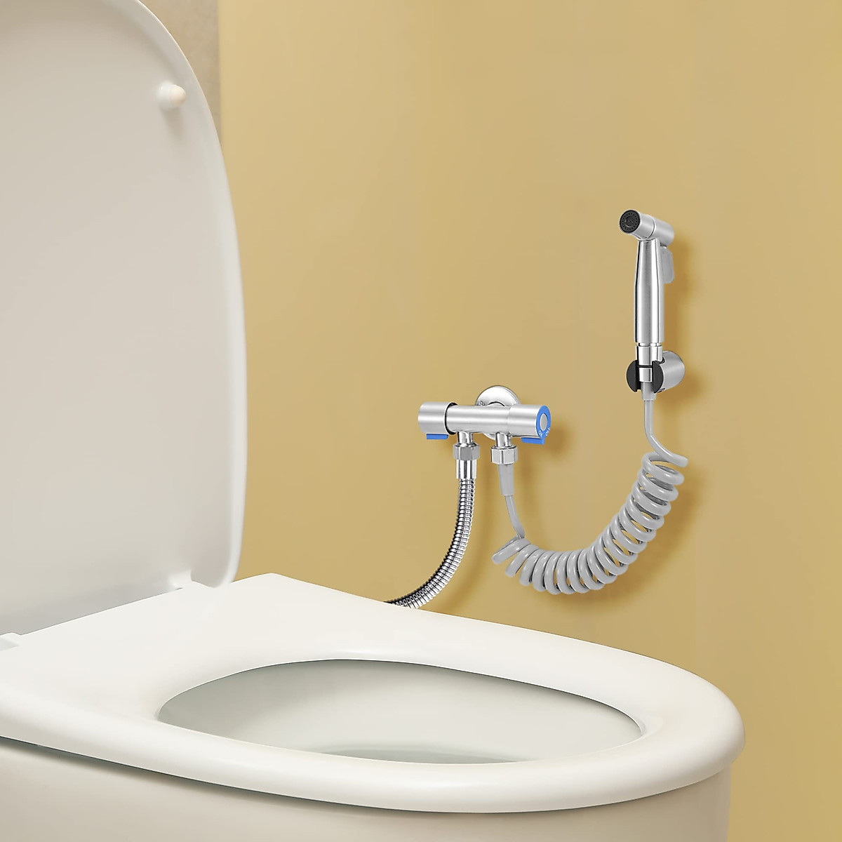 ACBungji Handheld Bidet Sprayer for Toilet Portable, Stainless Steel 5 Pcs Handheld Sprayer Kit Adjustable Water Pressure for Toilet Seat, Shower, Sink, Cloth Diaper Sprayer, Baby Pets Wash (Silver)