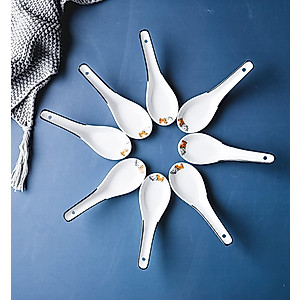 123Arts Ceramic Spoons Cartoon Cat Soup Spoons Dessert Spoons, Set of 5