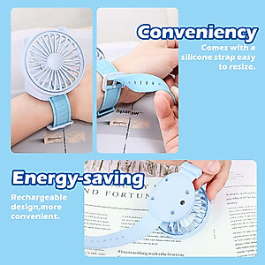 HR Mini Wrist Fan for Kids,Small Folable Watch Fan with Comfortable Wrist Strap,Personal Portable Handheld Fan for Childrens Boys Girls,USB Rechargeable Fashion Compact Summer Fan (Blue)