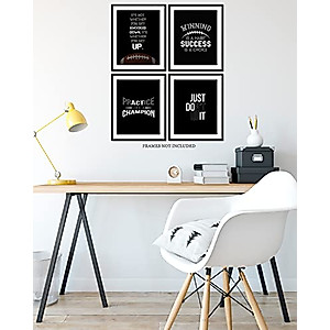 Govivo Inspirational Football Quote Wall Art - Set of 4 Motivational Football Prints - Football Room Decor - Football Wall Art for Boys Bedroom, Locker Room, or Coach Gift - 8x10 unframed prints