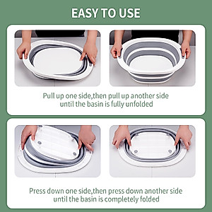 Mecyfaty Collapsible Wash Basin with 8L Capacity, Functions as Both a Dish Basin and a Cutting Board. Portable and Suitable for Use as a Dish Pan for Kitchen Sinks, Camping Sinks