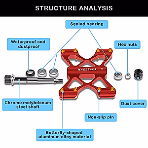 MALLLALA Mountain Bike Pedals,9/16" 3 Sealed Bearing Aluminum Alloy Bicycle Pedals, Bicycle Flat Pedals for BMX Bike,Road Bike, Butterfly Shape Design,16 Hexagonal Non-Slip Studs