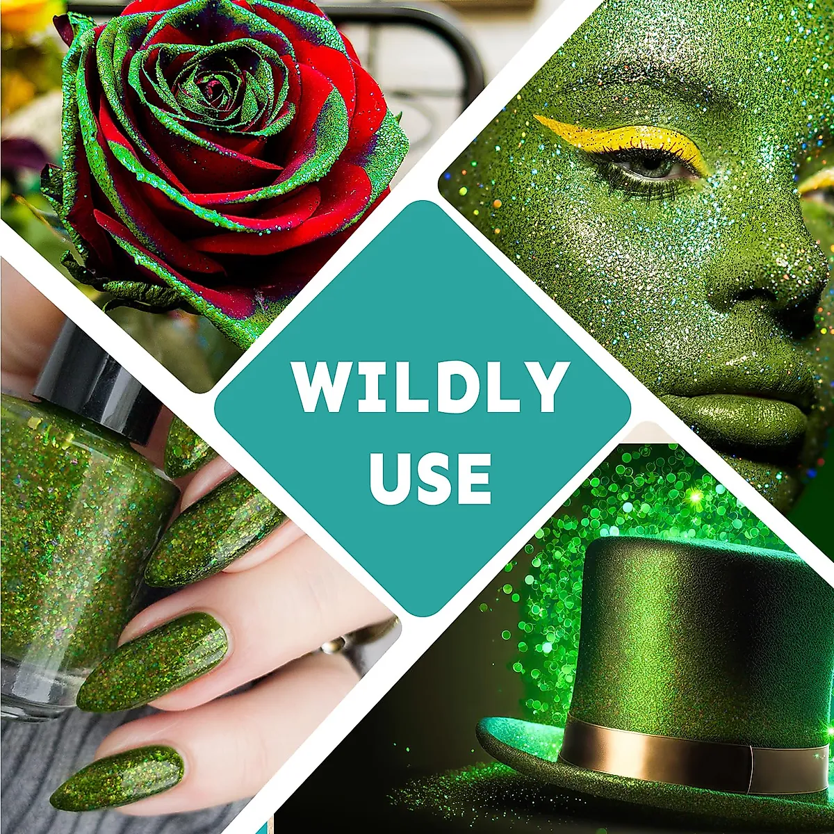 Resiners Holographic Ultra Fine Glitter Powder - 3.53oz/100g, 1/128" Metallic Epoxy Resin Glitter Sequins Flakes for Tumblers,Slime, Nails, Paint, Art Crafts - Laser Light Green