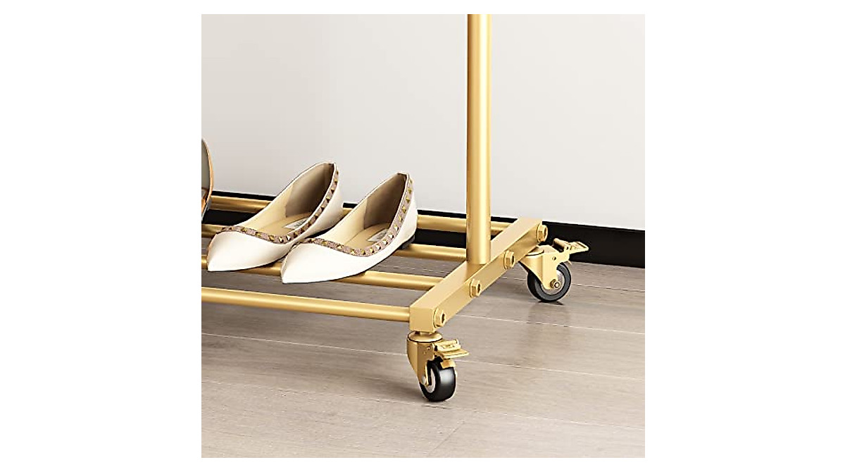 Gold Clothes Rack with Shelf - Heavy Duty Rolling Garment Rack