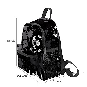 Kids School Bag Girls Boys Preschool Toddler Backpack for Boy Girl Lightweight Shoulder Book Bag for Kids Perfect Back Pack for Toddler to Kindergarten Football Soccer Black White