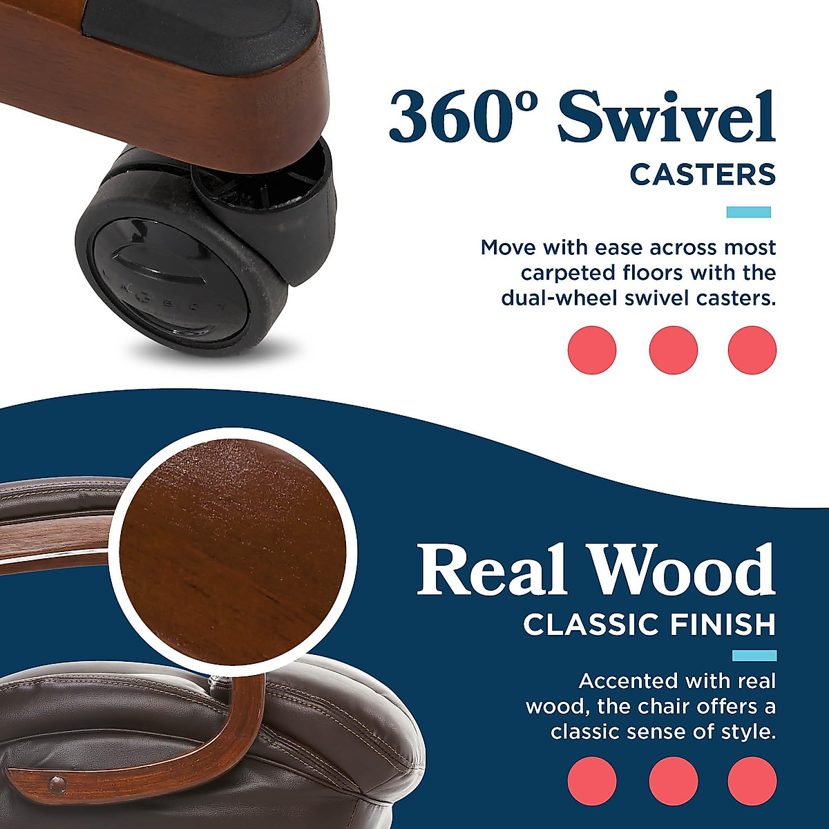 La-Z-Boy Fairmont Big and Tall Executive Office Chair with Memory Foam Cushions, High-Back with Solid Wood Arms and Base, Bonded Leather, Big & Tall, Biscuit Brown