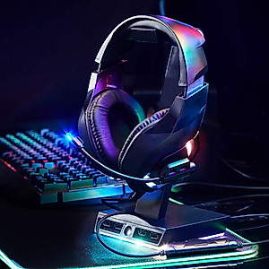 five below Bugha Exclusive LED Gaming Headset w/Boom mic, 3.5mm aux-in + PC Connector, Black