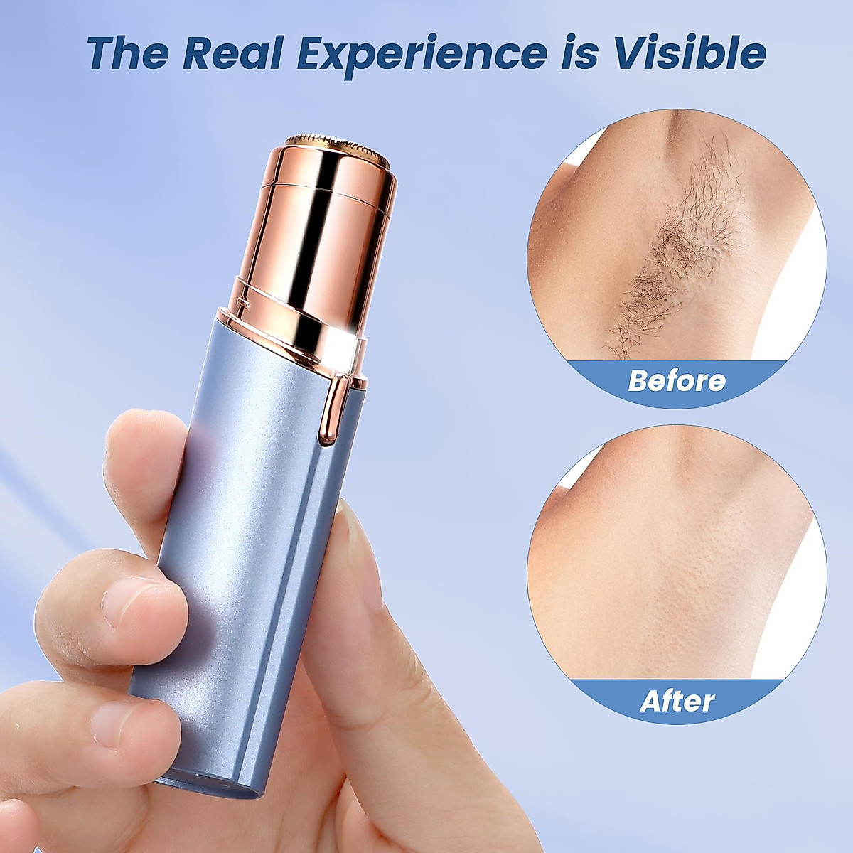 Facial Hair Removal for Women, Mini Hair Remover, Electric Razor Shaver Portable Bikini Epilator for Lips, Chin, Armpit, Peach Fuzz, Fingers, Neck, Cheek and USB Rechargeable (Blue)
