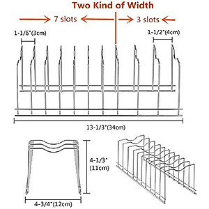 SANNO Stainless Steel Pan Pot Lid Holder, Pot Rack Organizer Kitchen, 13-1/3"W x 4-1/3"H x 4-3/4"D, 10 Dividers, 10 Slots