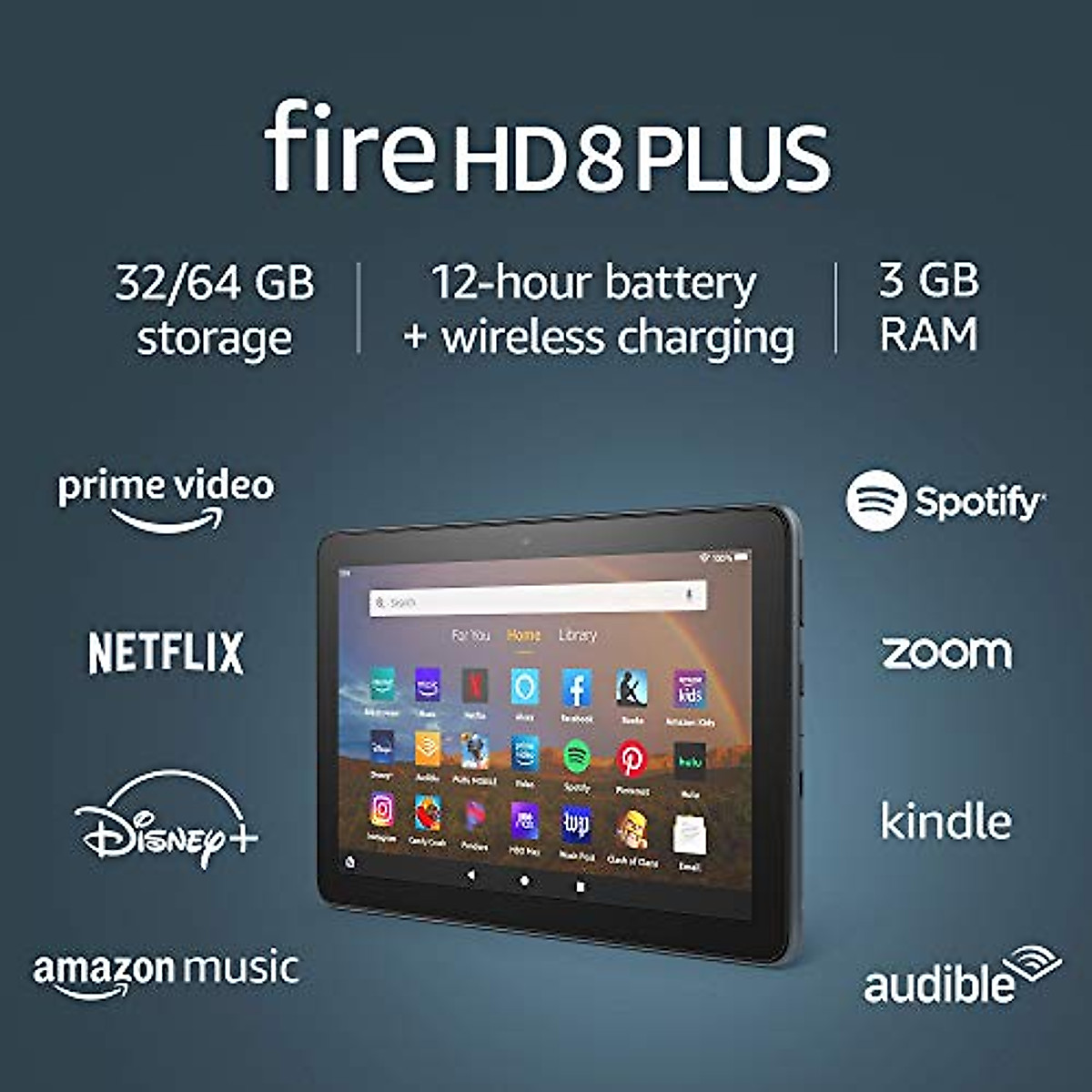 Fire HD 8 Plus tablet, HD display, 64 GB, (2020 release), our best 8" tablet for portable entertainment, Slate