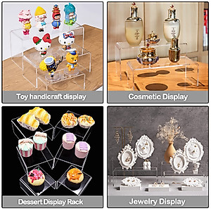 MerryNine 8 Pcs Risers Display Stands, 4-Tier Acrylic Display Stands, Clear Transparent Acrylic Risers For Display Decorative, Buffet, Tabletop Use, Cupcakes, Pop Figures, (Rectangle)