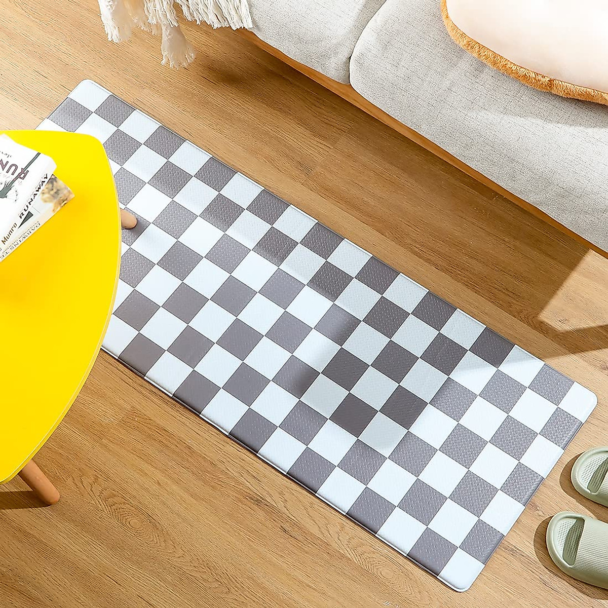 MINISO Kitchen Mat Cushioned Anti-Fatigue Kitchen Rug 17"x 47" Heavy Duty PVC Ergonomic Comfort Standing Mat for Kitchen, Floor, Home, Office, Sink, Laundry - Black